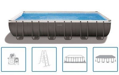 Groot rechthoekig opzetzwembad? Hoog zwembad Intex.